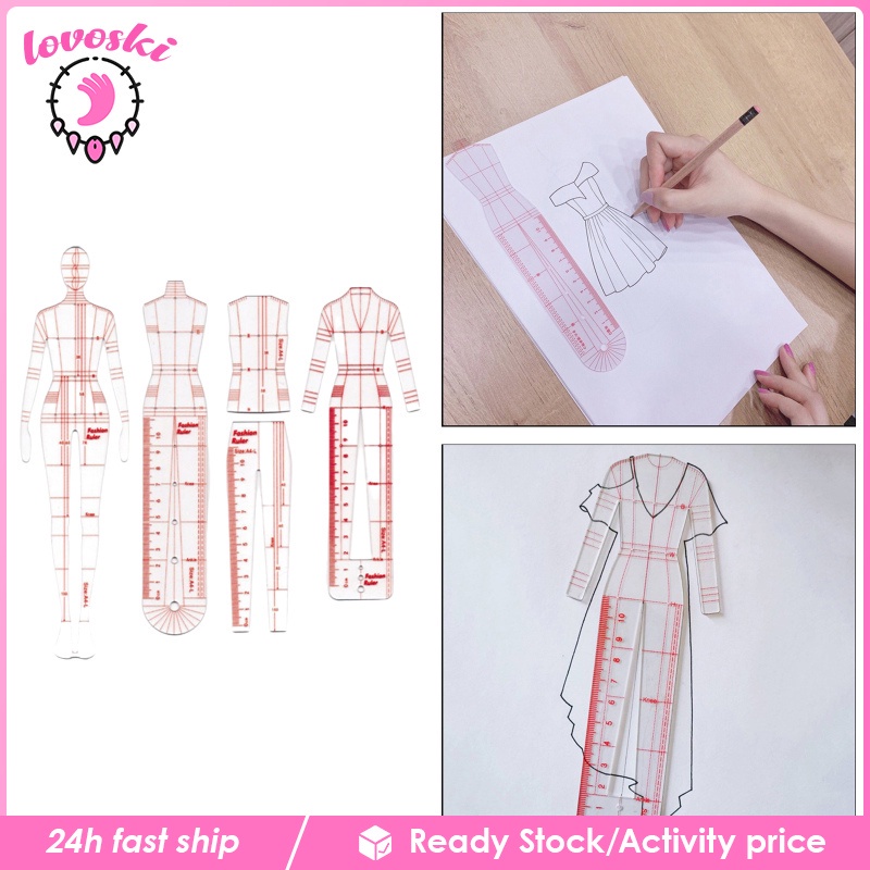 [lovoskiMY] 4PCS Fashion Illustration Templates Rulers, Fashion ...