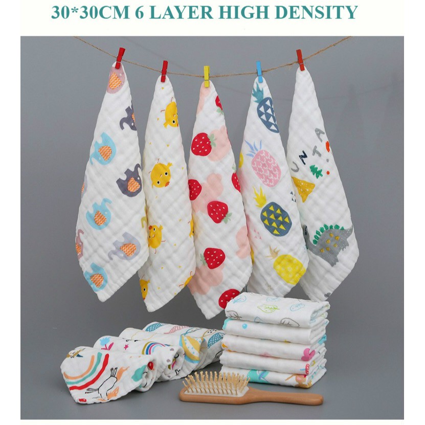 6 Layer 30*30cm Baby Cotton Towel Tuala Sapu Tangan 100% Cotton High ...