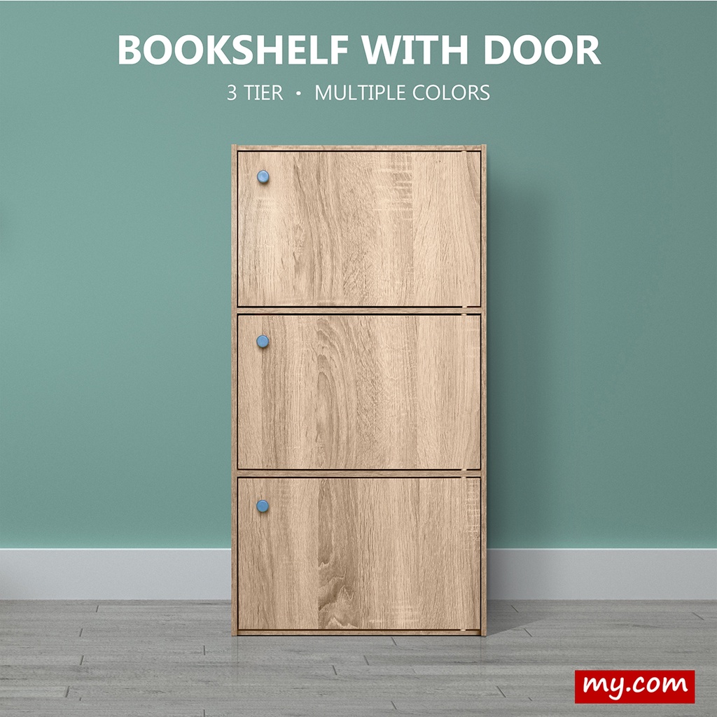 *READY STOCK* 3 Tier Bookshelf with Doors my-com Almari Buku Budak Rak ...