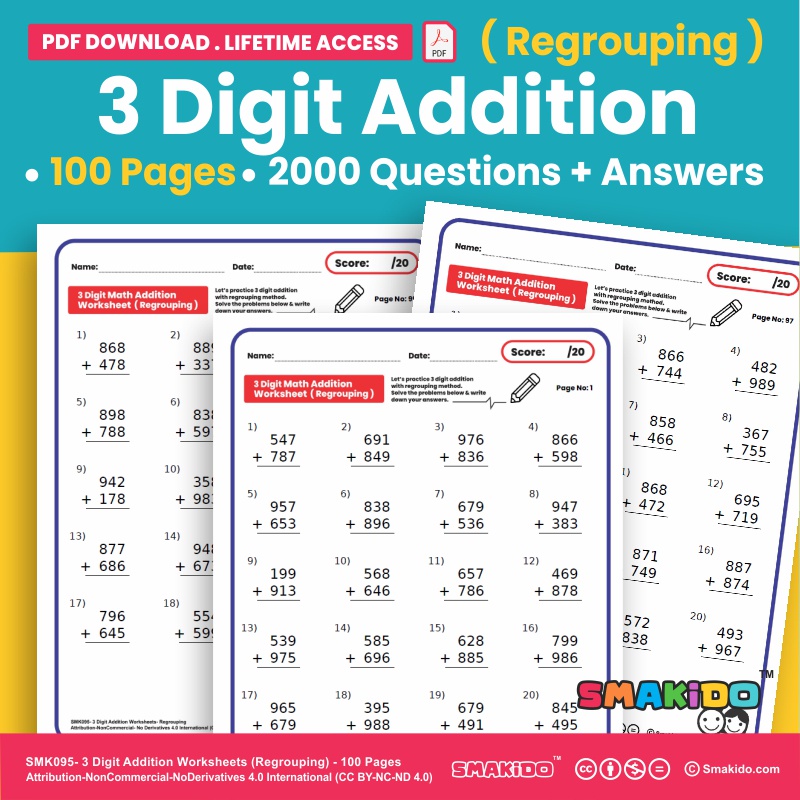 Regrouping 3 Digit Addition Worksheets | Printable Math Worksheets ...
