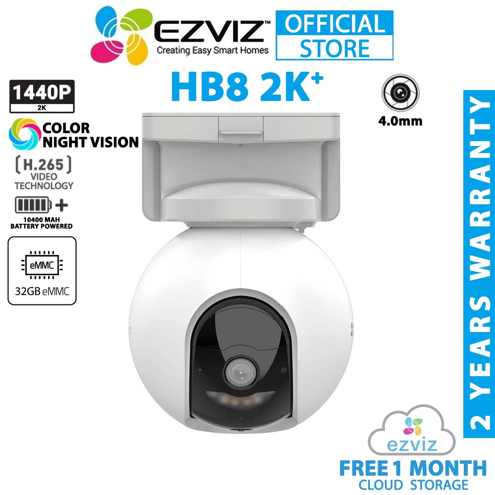 Ezviz HB8 2K⁺ 4MP 1440P Rechargeable Battery-Powered Pan & Tilt Wi-Fi ...