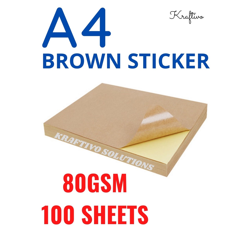 A4 PRINTABLE BROWN KRAFT STICKER 100 SHEETS / A4 KERTAS PELEKAT COKLAT ...