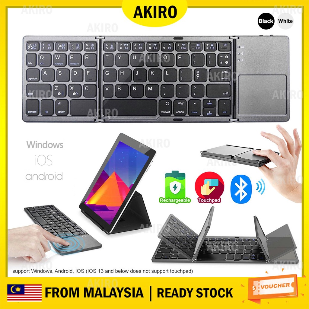 AKIRO Universal Wireless Bluetooth 3.0 Foldable Keyboard wt Touchpad ...