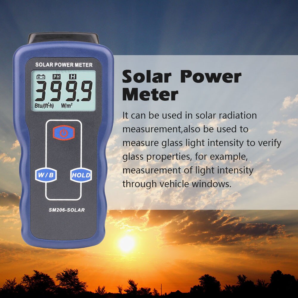 SM206 4 1/2 LCD Display Solar Power Meter Solar Light Power Meter W/m² ...