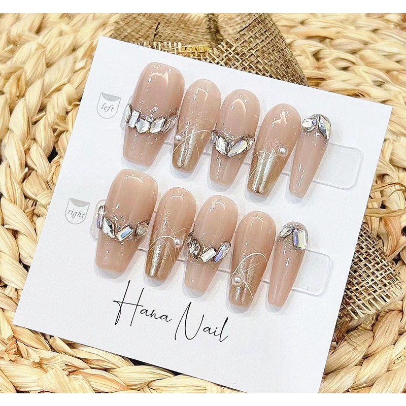 HANA NAIL | Reusable High Quality Handmade Press on Nails 穿戴甲 定制 香槟金 ...