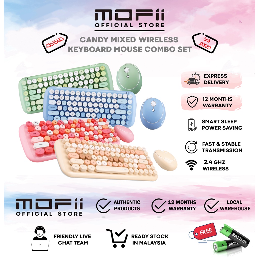 MOFII Candy Mixed Color Wireless Keyboard Set Office Table Girls PC ...