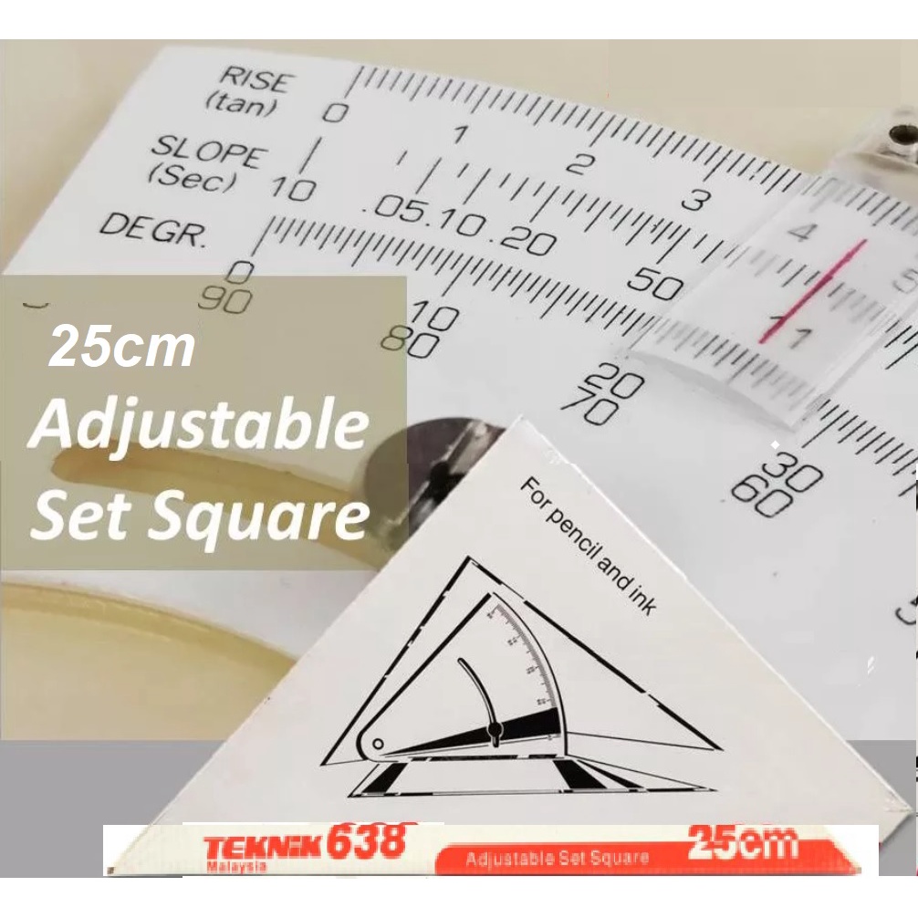 Teknik 638 Adjustable Set Square 25cm Triangle Ruler Acrylic Drawing ...