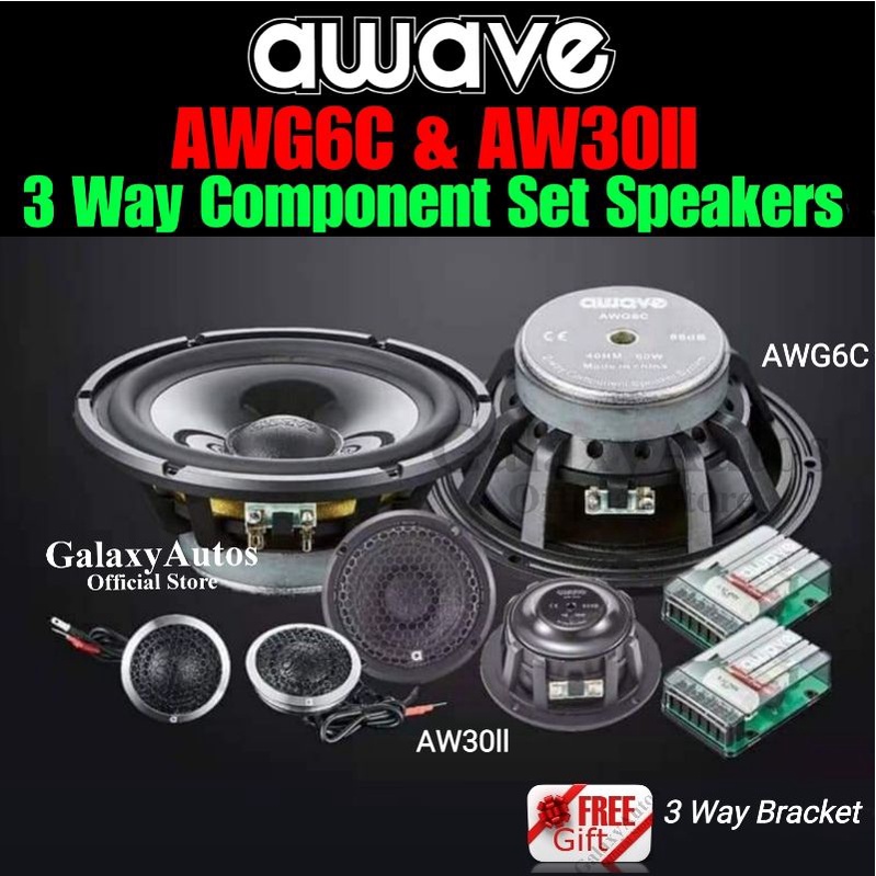 Awave AW30II AWG6C 3 Way Component Set Speakers Free 3 Way Bracket ...