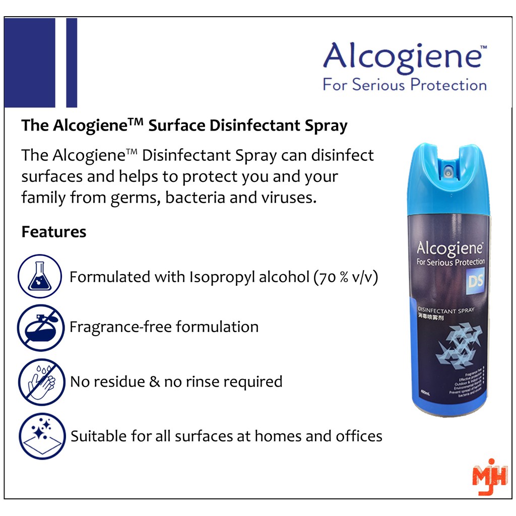 Alcogiene Disinfectant Spray Pembasmi Kuman Permukaan 70% Alcohol 400ml ...