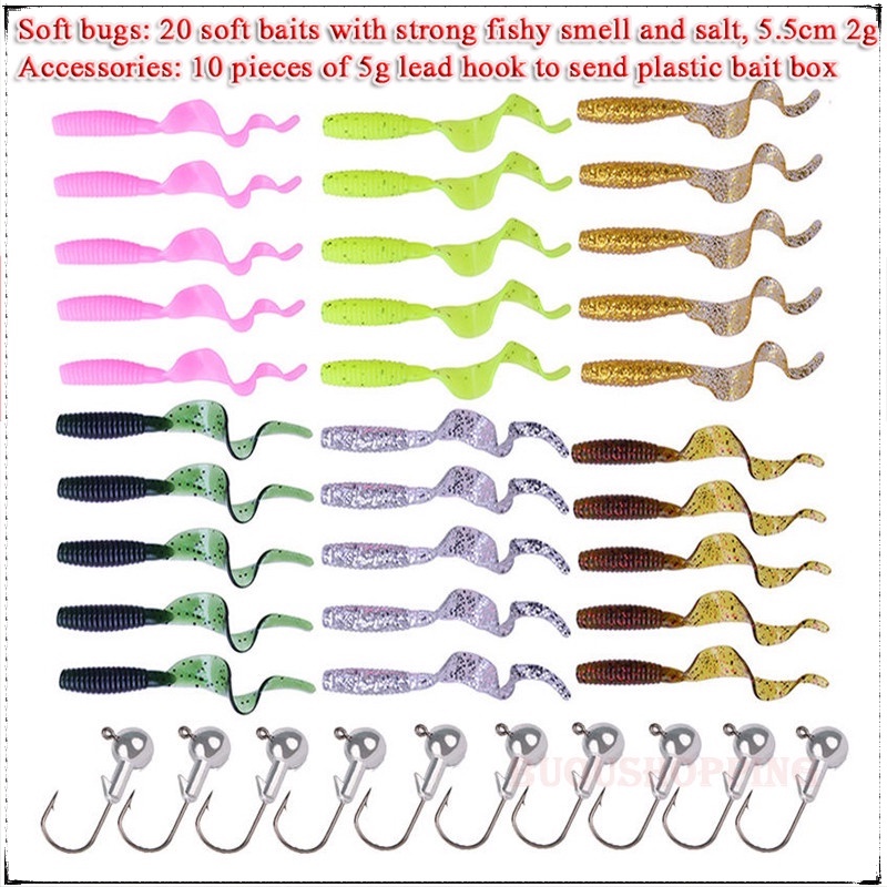 30-piece Set Free Bait Box Lure Bait Fishy Smell Curly Tail Soft Bait Soft Worm Lead Hook Fake ...