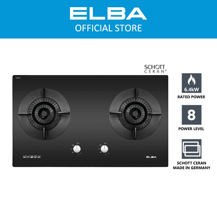 ELBA 2 Burners Built-in Glass Hob EGH-J8662G(BK) - Safety Valve (Flame Failure Device), 8-power ...
