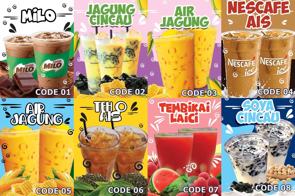Sticker Air Balang Stiker Jus Buah Kelapa Teh Ais Green Tea Label ...