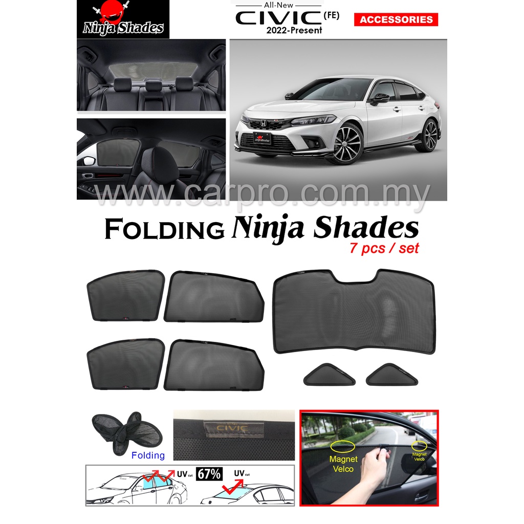 Honda Civic FE 2022 - Present Magnetic Ninja Shades Sunshade (7 Pcs ...