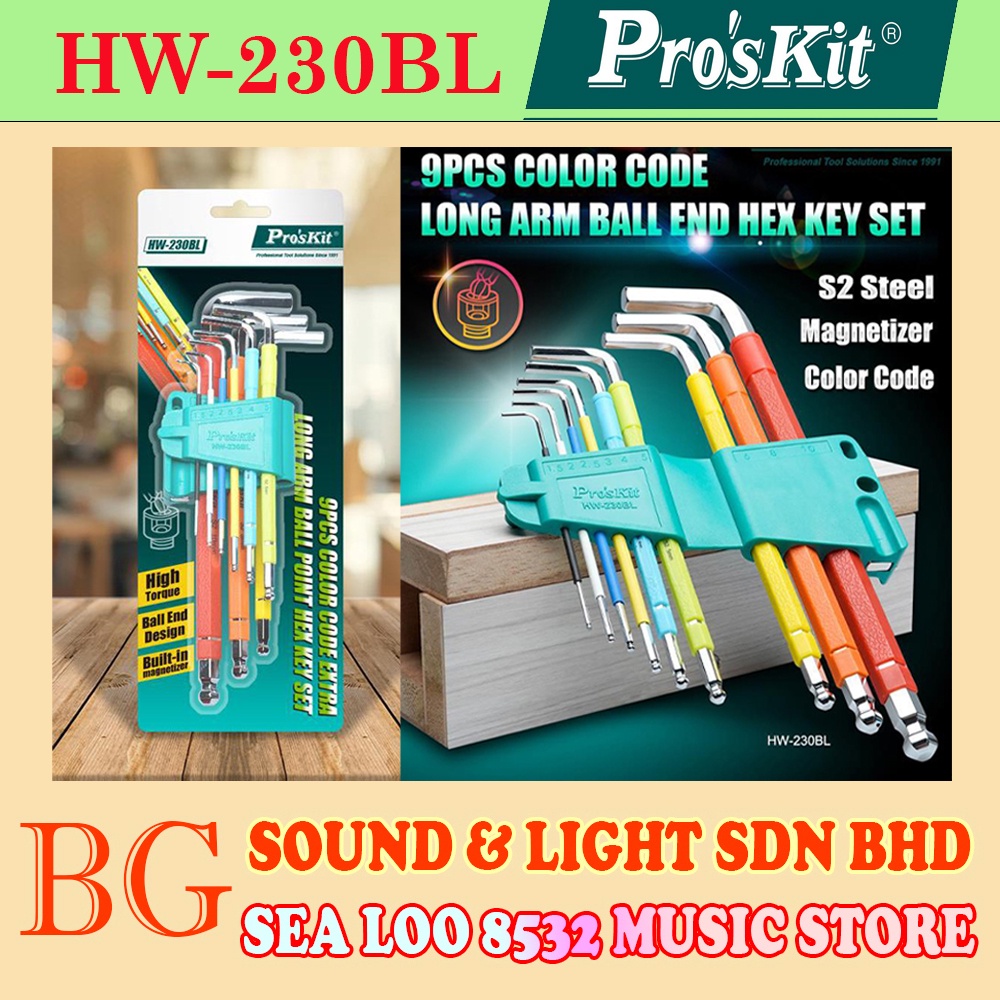 PRO'SKIT HW-230BL / HW230BL 9PCS COLOUR CODED LONG ARM BALL POINT HEX ...