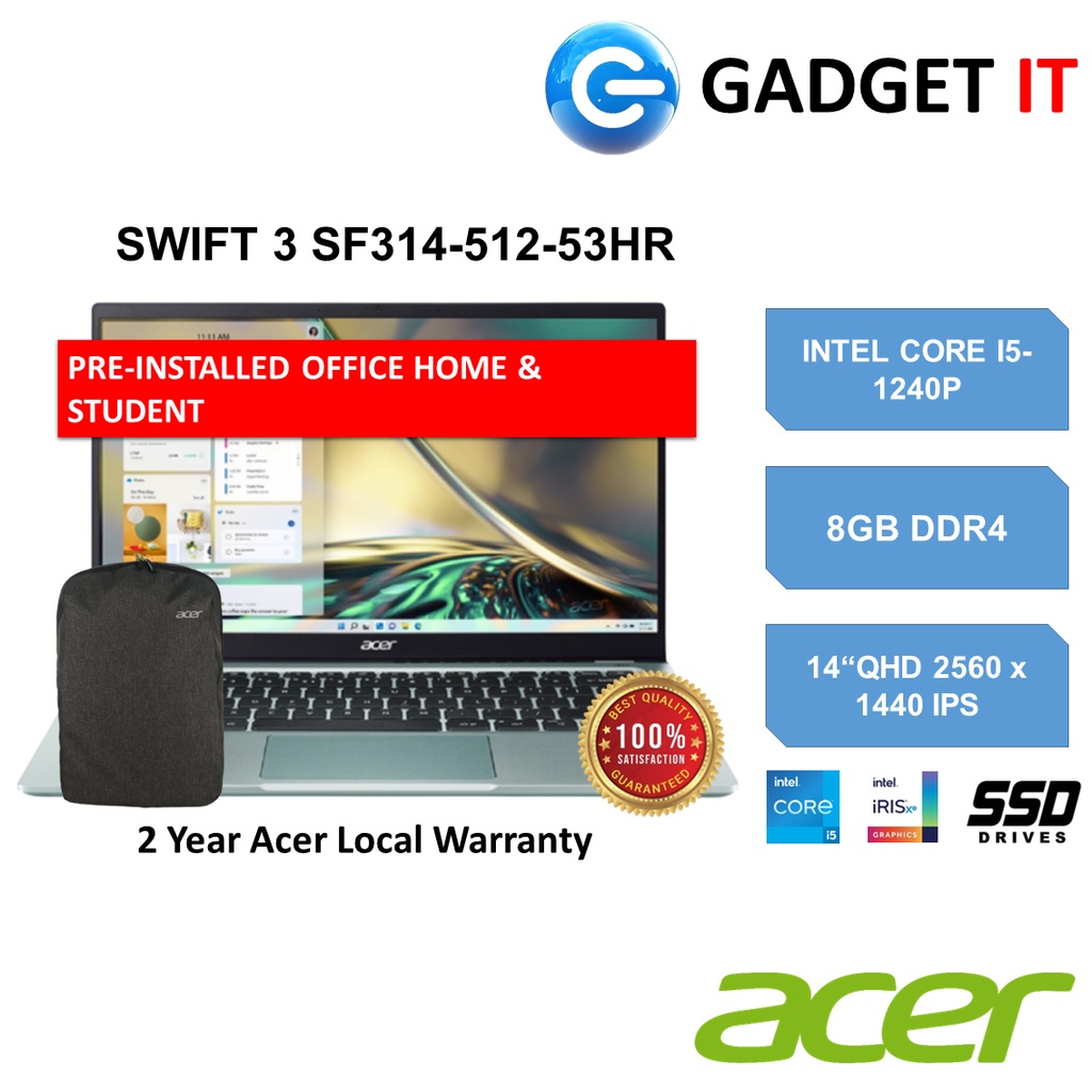ACER SWIFT 3 SF314-512-53HR / SF314-512-577V / SF314-512-54ES LAPTOP (I5-1240P,8GB,512GB SSD,14 ...