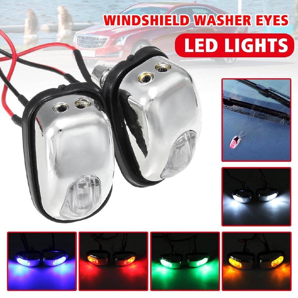 (SEPASANG) Chrome BLUE WHITE LED Light Lamp Windshield Jet Spray Nozzle ...