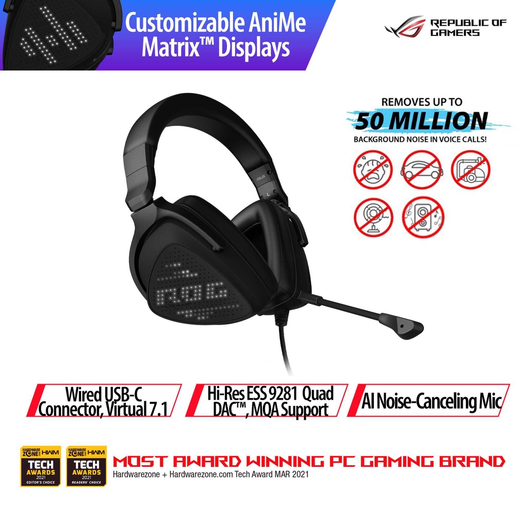 ROG Delta S Animate USB-C® gaming headset AniMe Matrix™ AI Noise ...
