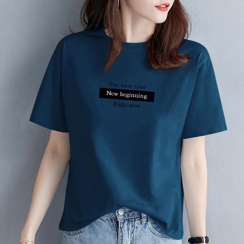Korean Style Loose 100 Cotton Printed Short Sleeve T Shirt Womens