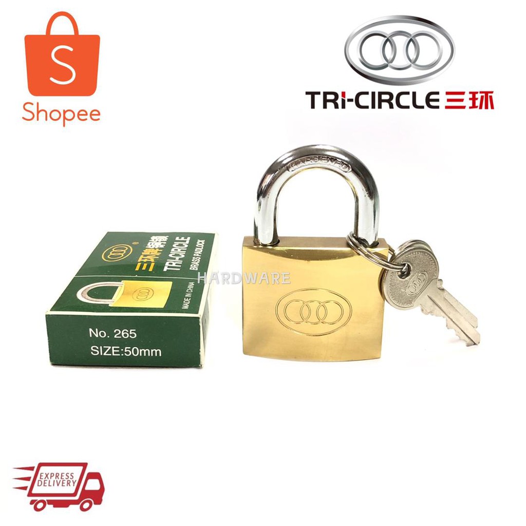 100% Original Brass Tricircle Padlock/Kunci Mangga Tri circle/Tri-cycle ...