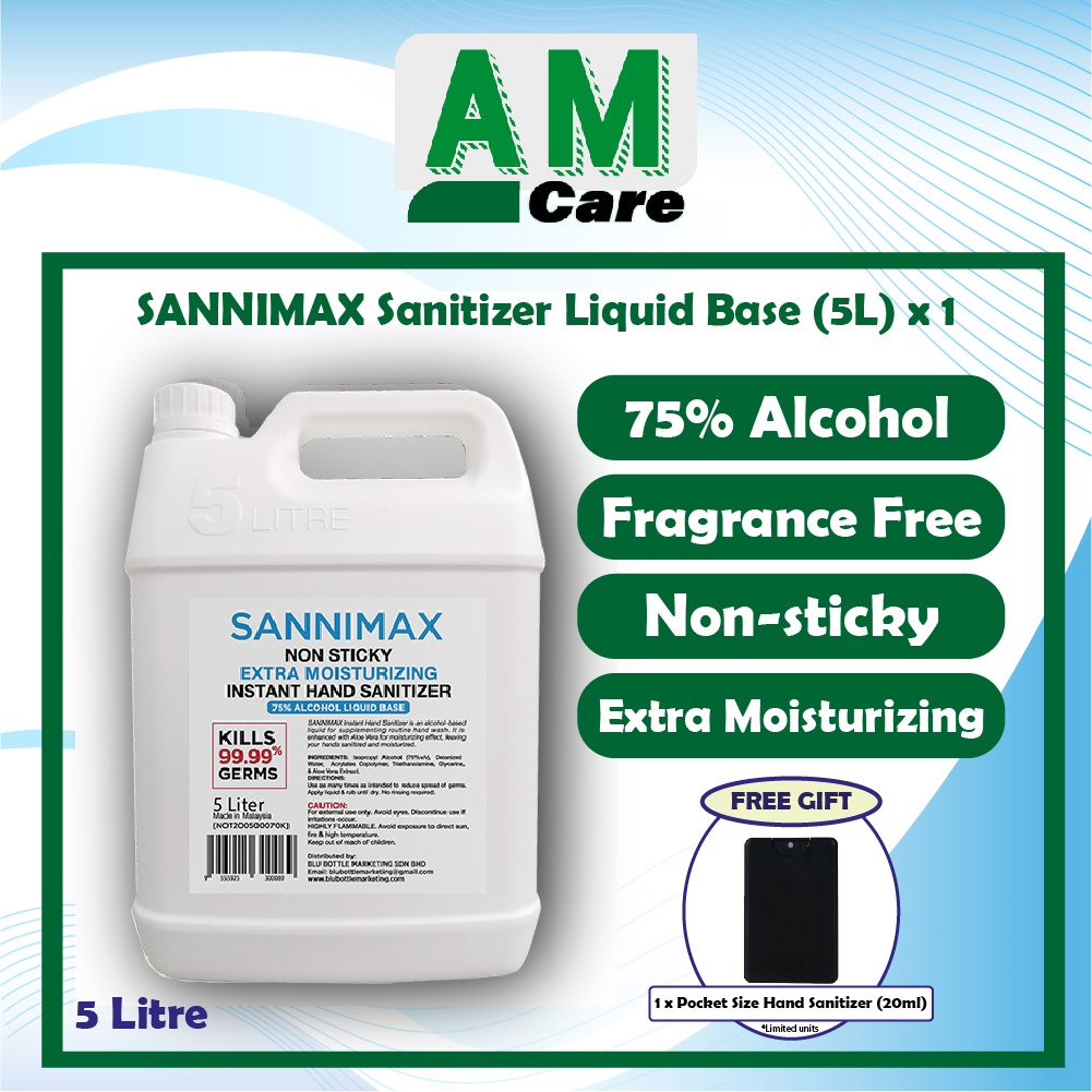 SANNIMAX Instant Hand Sanitizer | Liquid Base | Fragrance Free (5 Litre ...