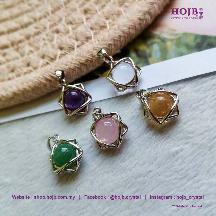 HOJB Natural Crystals Stone Little Lucky Star S925 Pendant 8mm 聚寶軒天然水晶宝石“星星知我心”S925银吊坠8mm ...