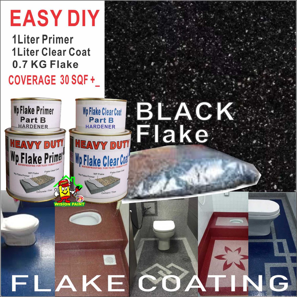 ( BLACK ) 1 SET Epoxy Colour Flake Coating ( TOOLS / 1L PRIMER , 1 KG ...
