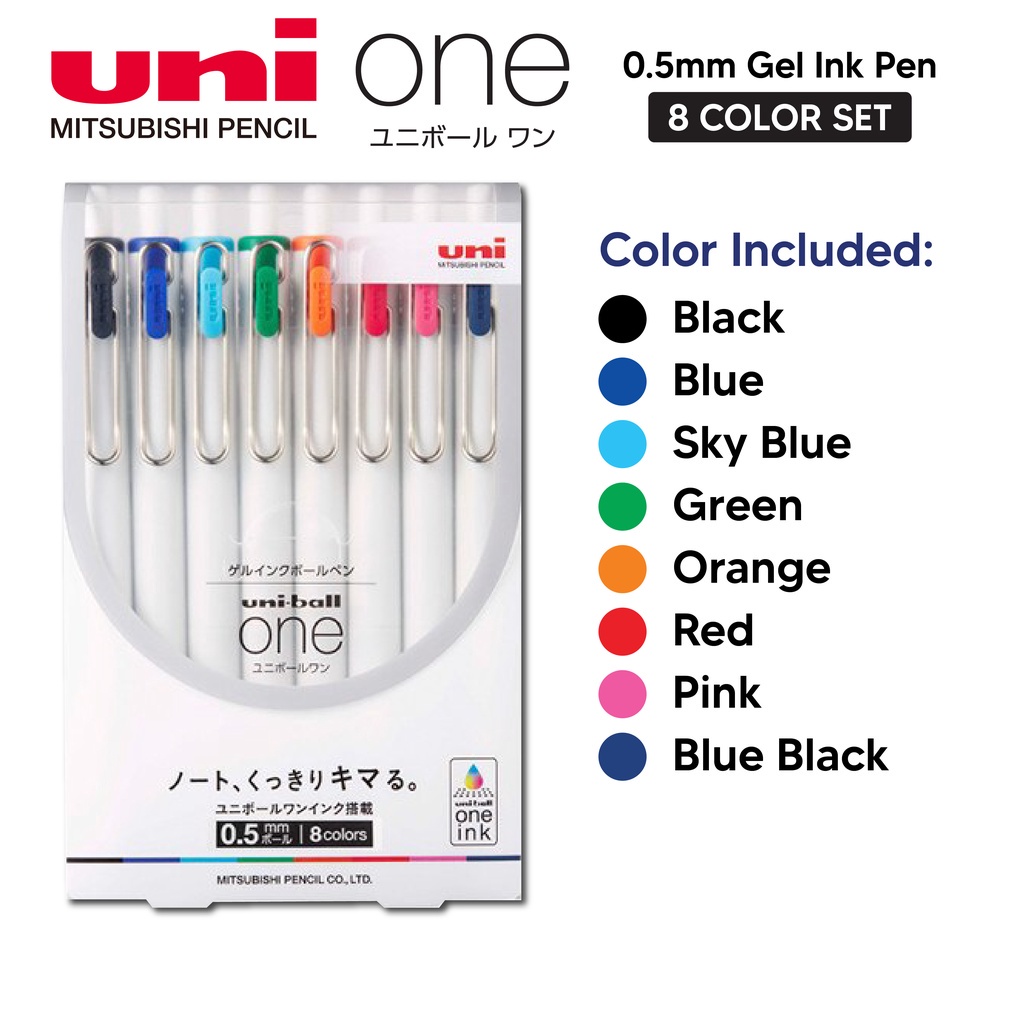 Uni-ball One Gel Ink Pen 8 Color Wallet Set (0.5mm) UMN S 05-8C FREE 1x ...