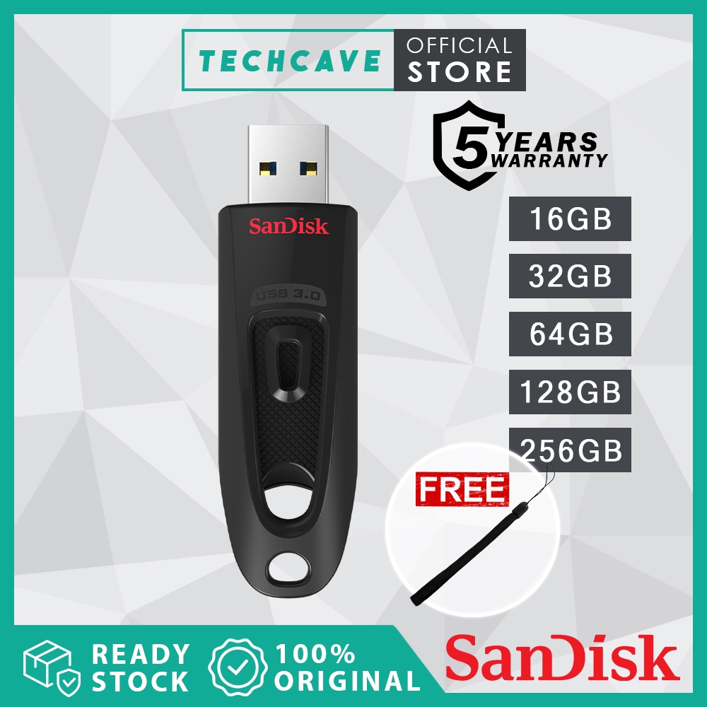 (Ready Stock) Sandisk Ultra CZ48 USB 3.0 16GB 64GB 128GB 256GB Pendrive ...