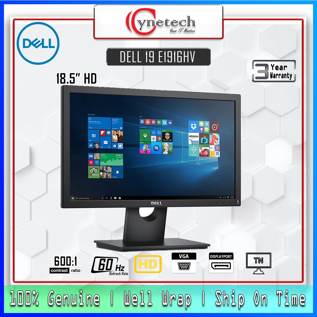 DELL 19 MONITOR E1916HV (19'INC/HD 60Hz/5 ms/TN PANEL/VGA) | Shopee ...