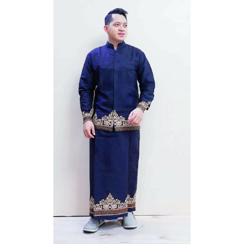 Koko batik muslim navy Color/koko batik Sarong Suit/koko muslim batik ...