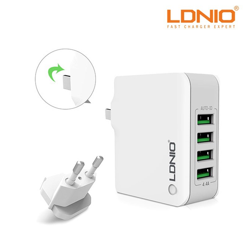 LDNIO A4403 4.4A Quadruple 4 USB Output Port Auto ID USB Charger & UK 3-Pin Plug | Shopee Malaysia