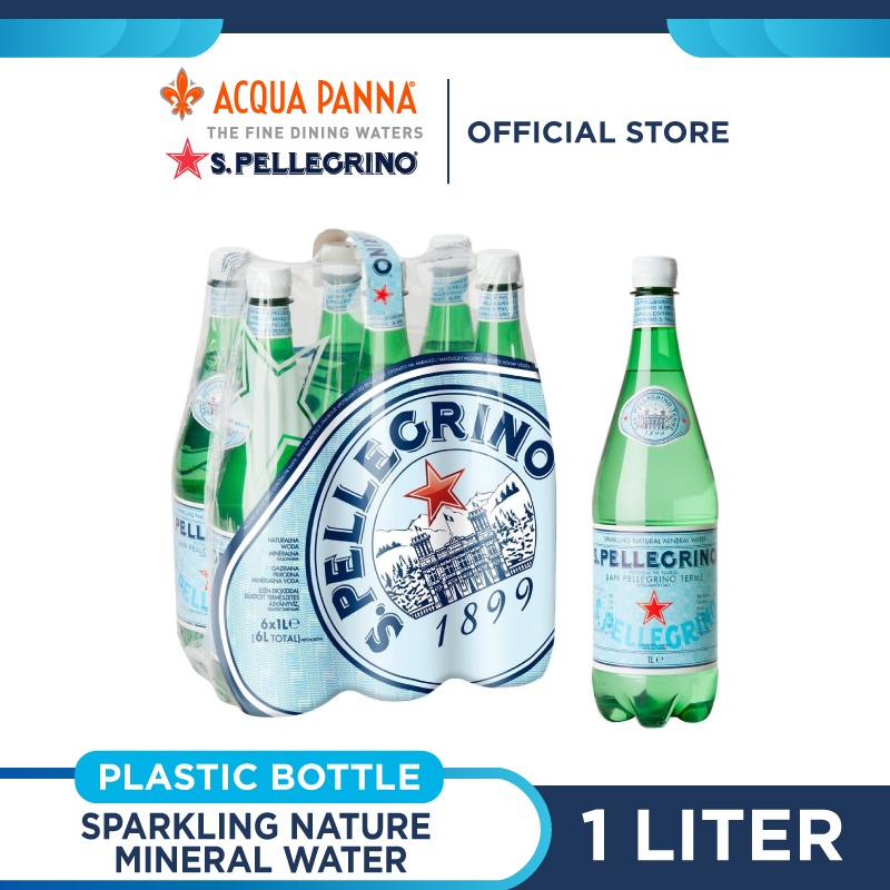 S.Pellegrino Sparkling Natural Mineral Water Plastic Bottle PET (1L x 6 Plastic Bottles/Pack ...