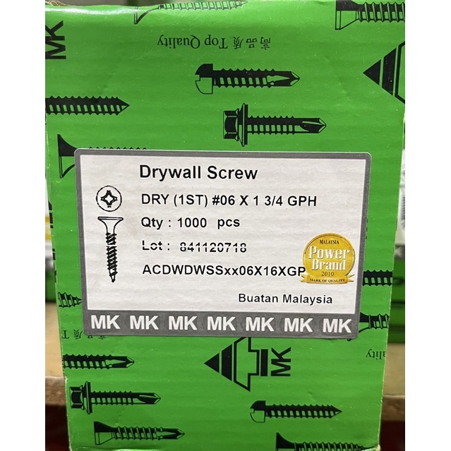 MK #6 X 1-3/4" BLACK DRYWALL SCREW GPH (1000PCS) WOOD SCREW WALL PLUG ...