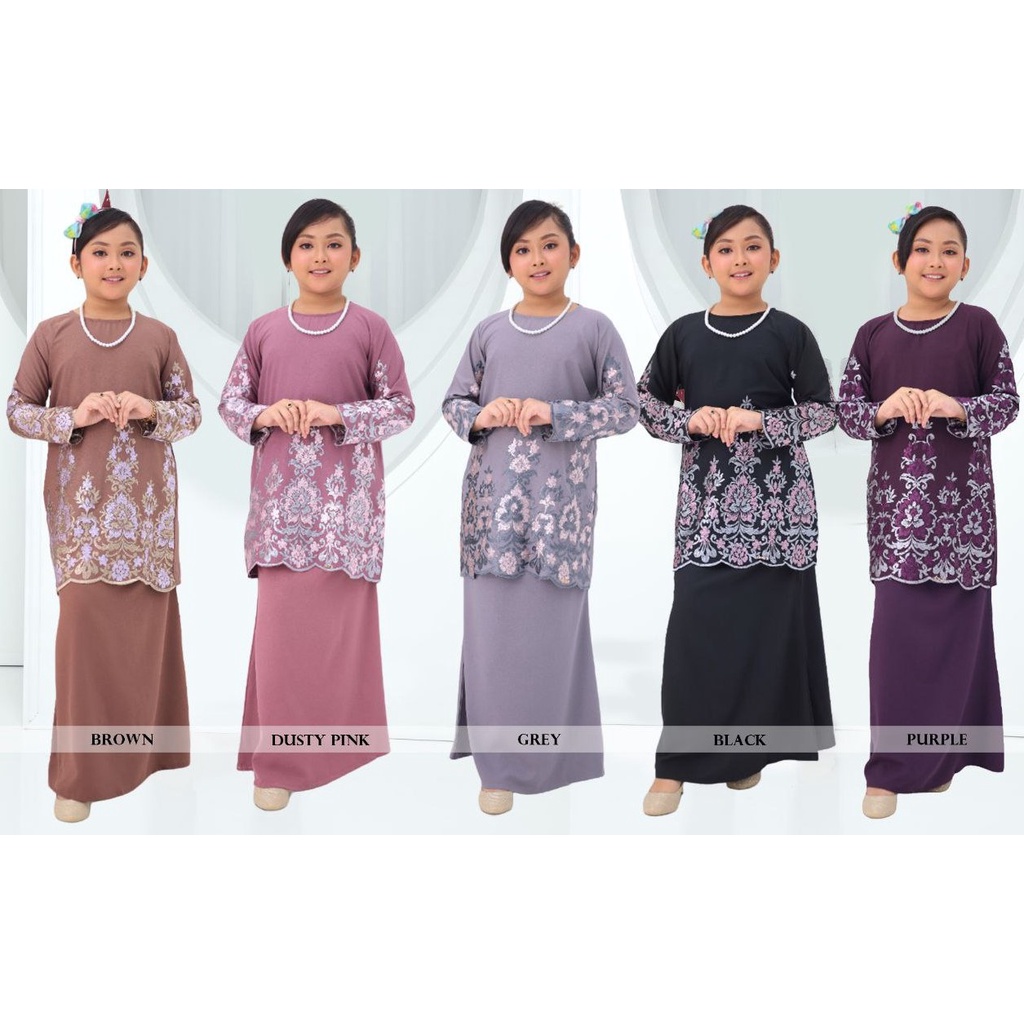 KIDS Kurung Moden Latifa Floral Sulam Timbul / 0~XL / Brown Dusty Pink ...
