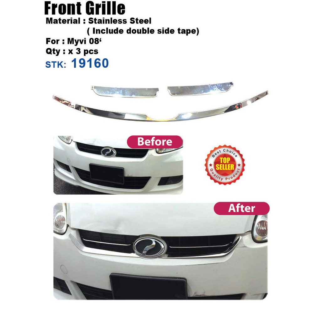 3(PCS) Perodua Myvi 2008 Front Grille Chrome Cover (Stainless Steel ...