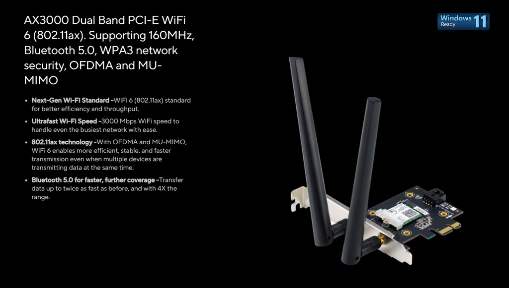 Asus PCE-AX3000 | AX3000 Dual Band PCI-E WIFI 6 Adapters with Bluetooth ...