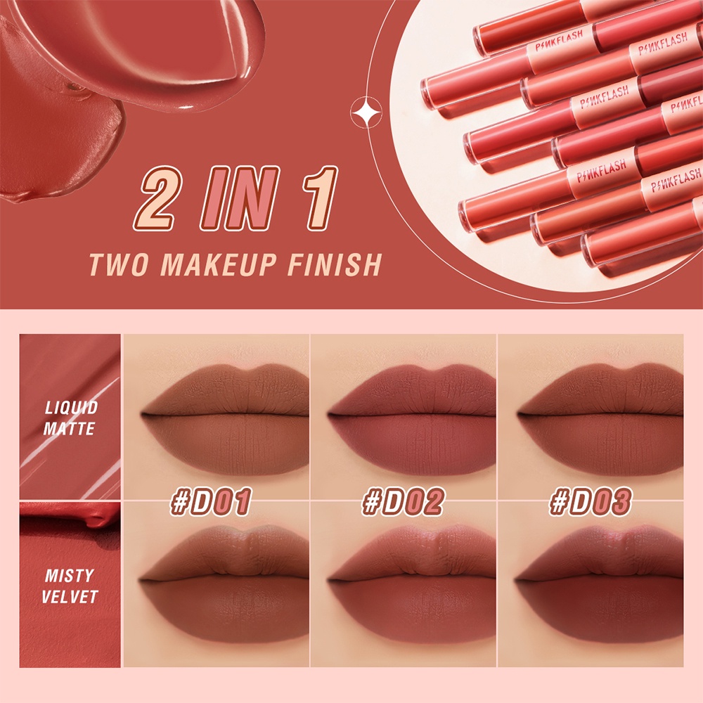 PINKFLASH 2 In 1 dual-ended lipstick duo lipstick liquid matte velvet ...