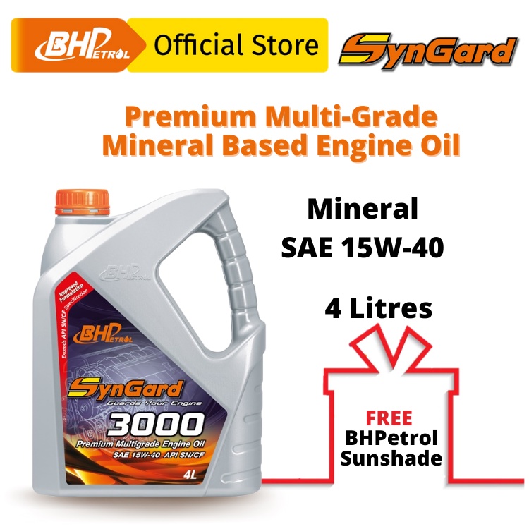 BHP SynGard 3000 SAE 15W40 Premium Multigrade Engine Oil (4L) API SN/CF ...
