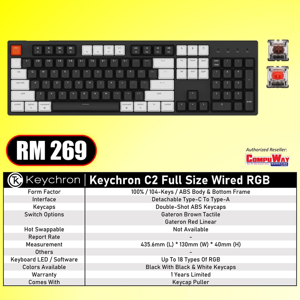 KEYCHRON C2 FULL SIZE WIRED RGB KEYBOARD | Shopee Malaysia