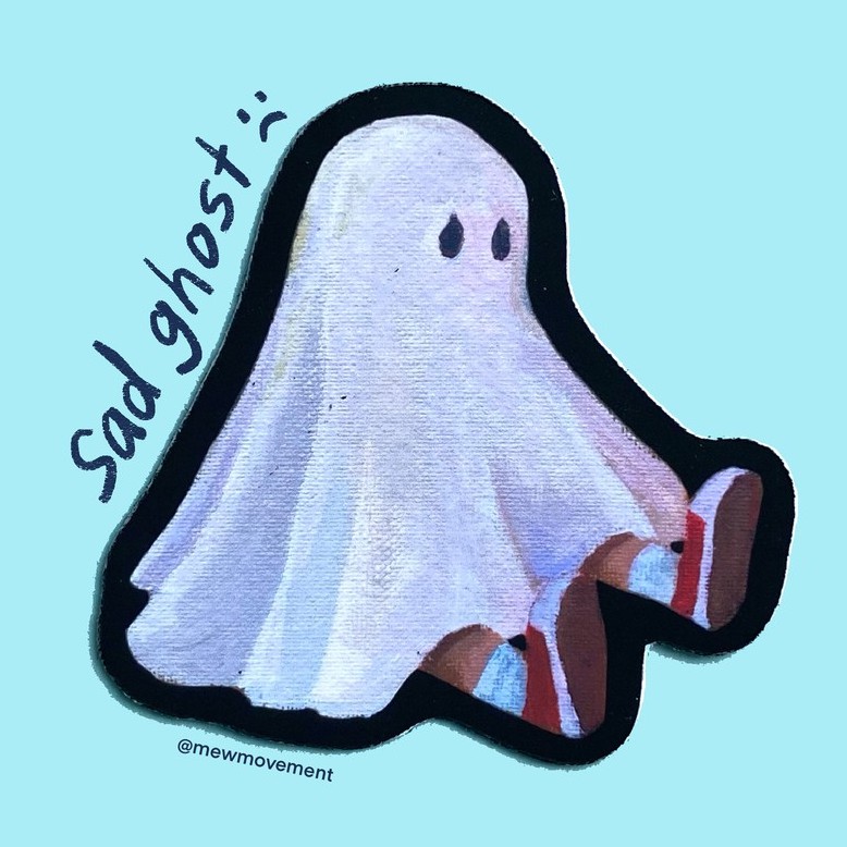 Sad ghost sticker, lonely ghost sticker, waterproof sticker, matte ...
