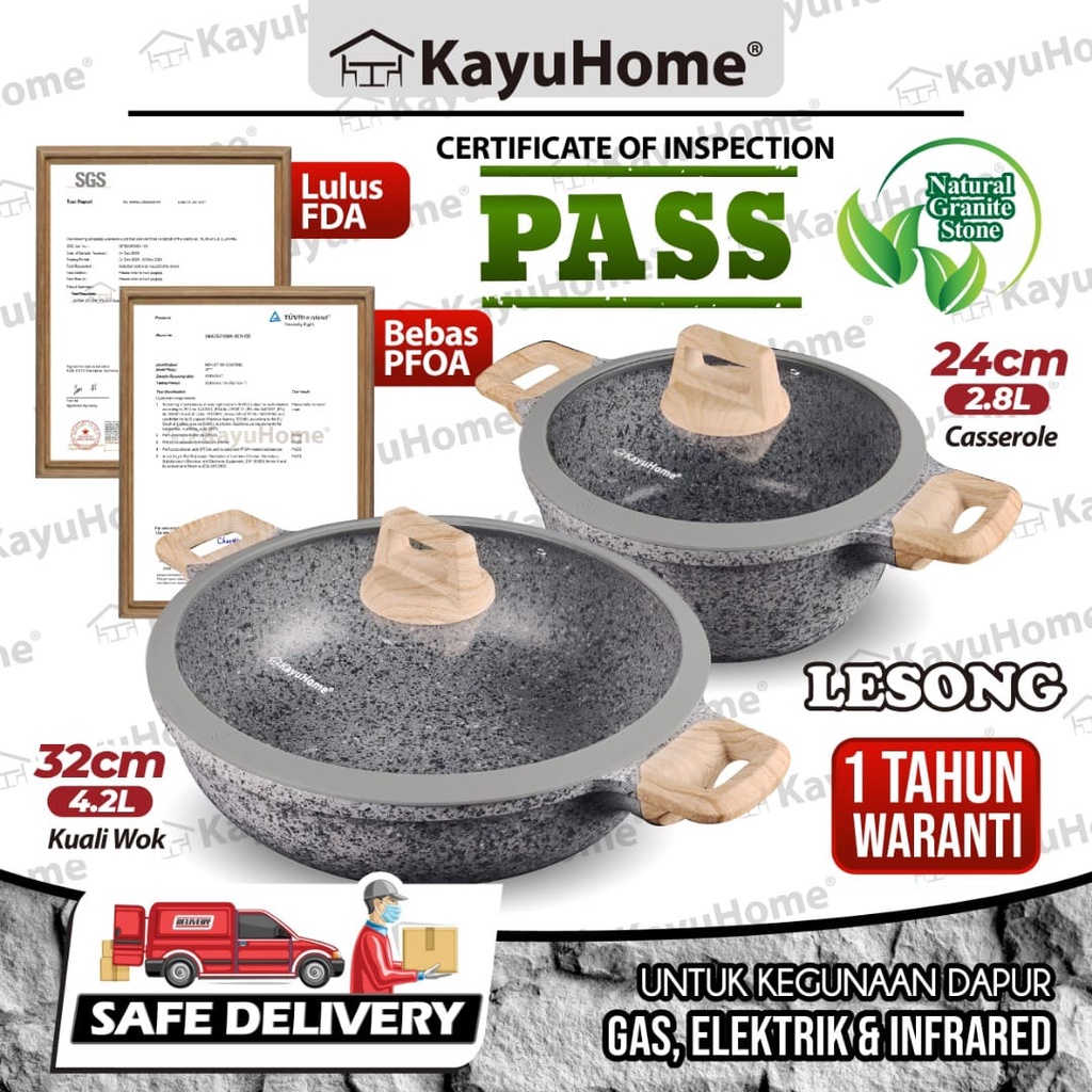 Bebas Teflon Periuk Batu Granite Lesong Kayuhome Natural Original ...