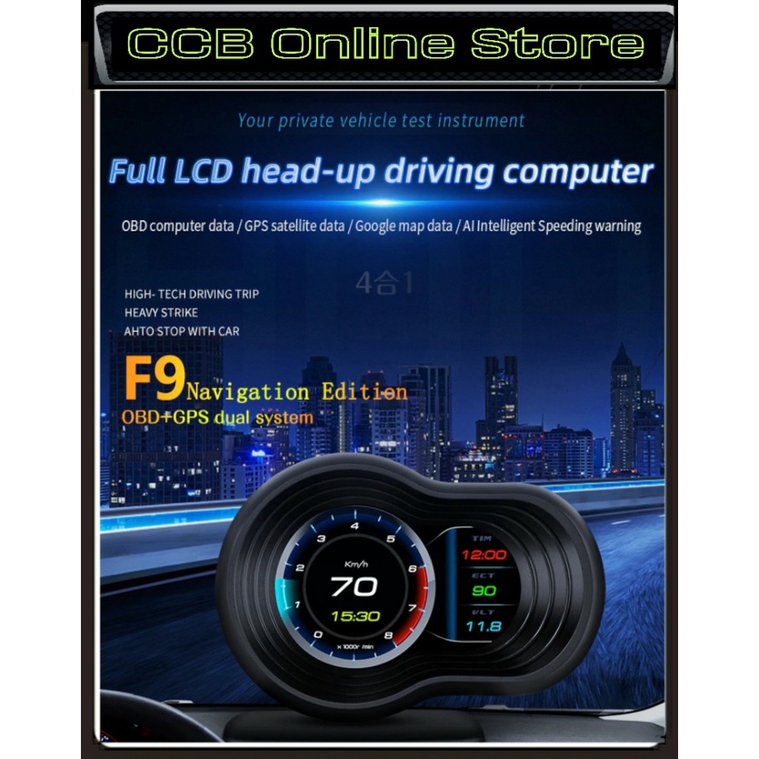 OBD2 GPS F9 Car Display meter Car OBD2 Gauge HUD 8 languages auto ...