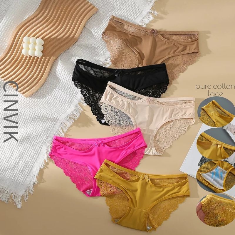 CINVIK Lace low waist Briefs Lingerie Ladies Breathable Cotton ...