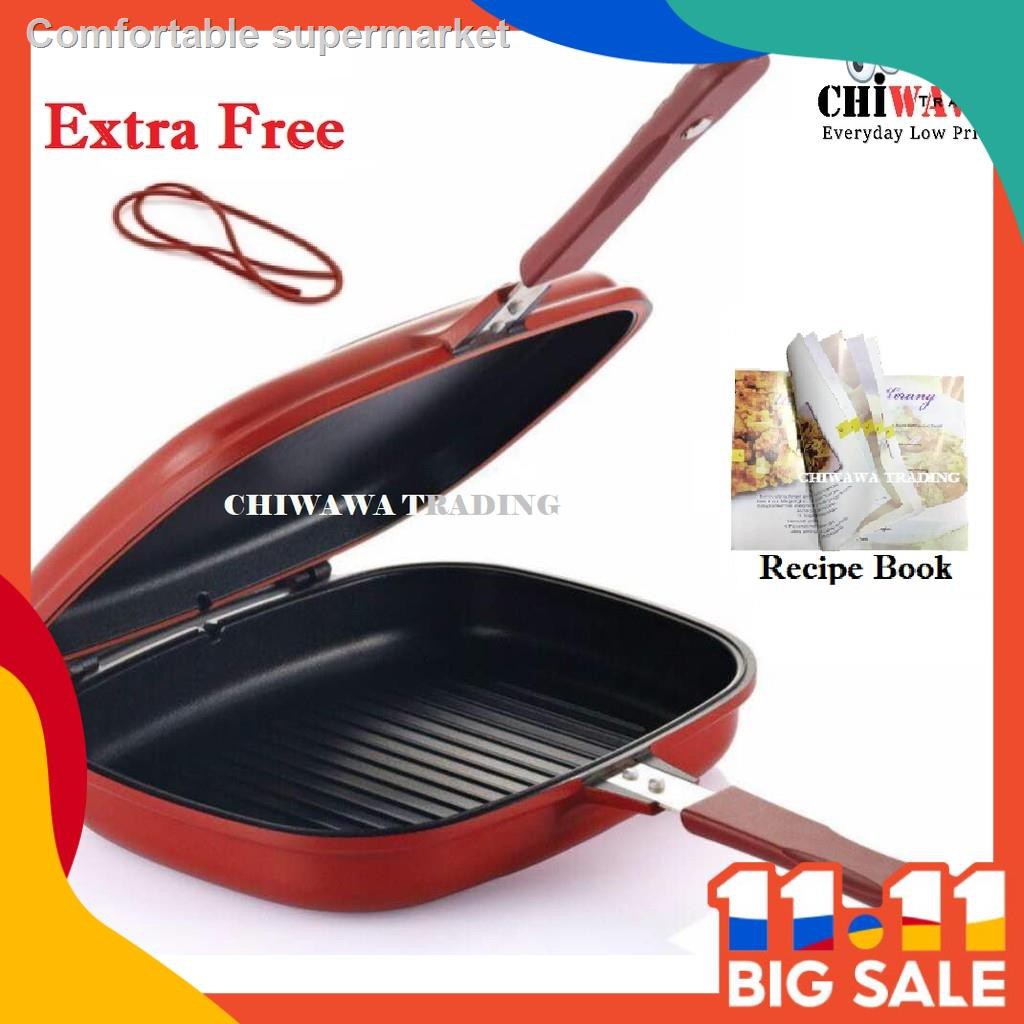 【Free: Recipe Book + Rubber Seal】Happy CHIWAWA Double Sided Grill pan ...