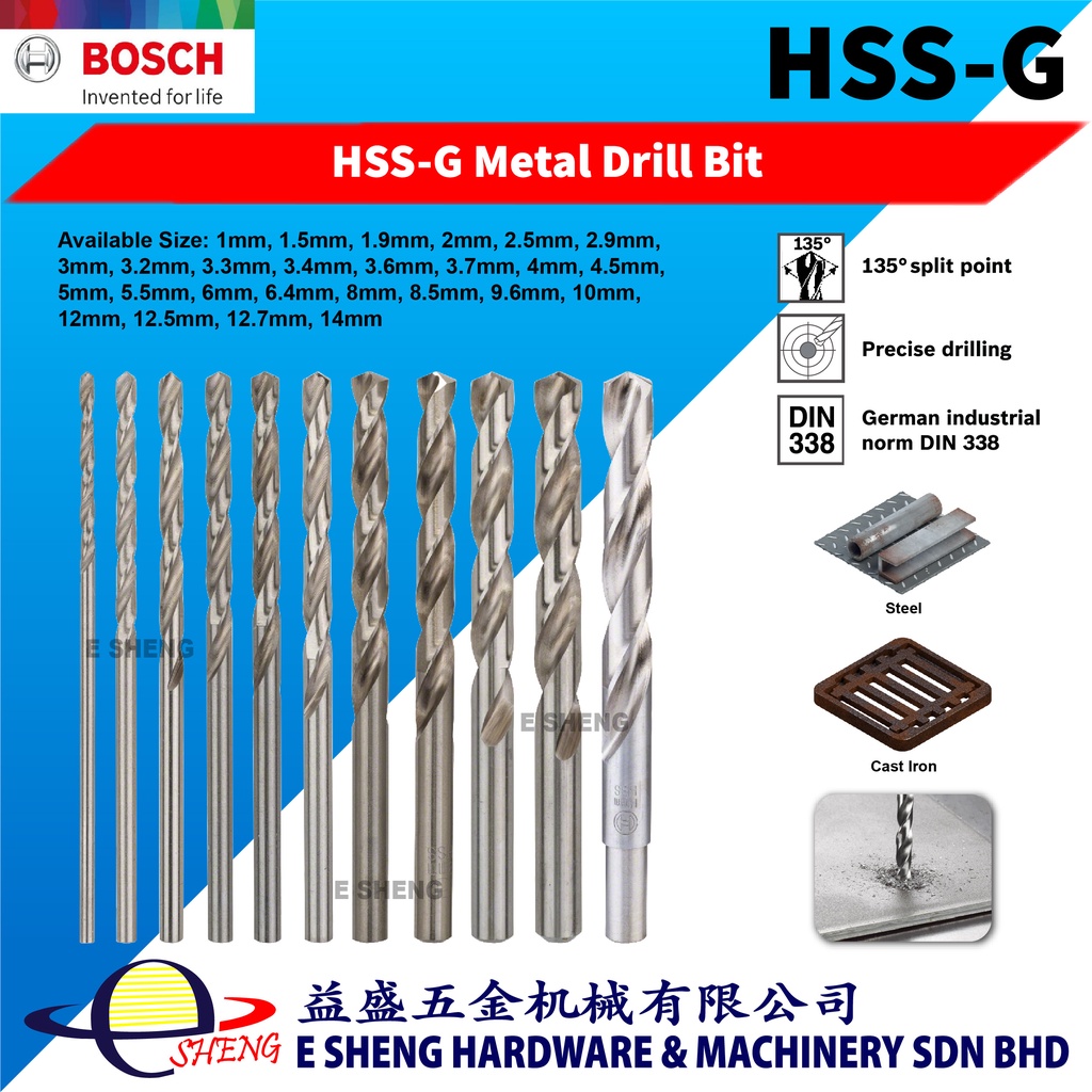 Bosch 1 pcs 8mm - 14mm HSS-G Metal Drill Bit / HSS Twist Drill Bit Ground For Rotary Drills ...