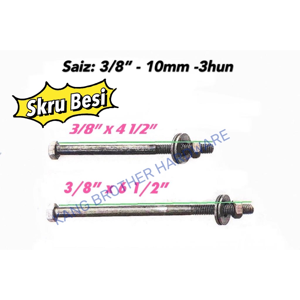Skru besi 3/8-10mm-Tiga hun Iron screw Threaded Galvanized Mild Steel ...