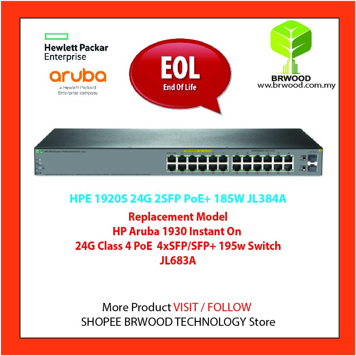 HPE JL384A: OFFICECONNECT 1920S 24G 2SFP PPOE+ 185W 24 PORT 10/100/1000 ...