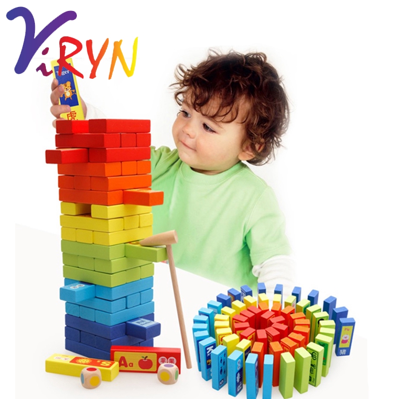 ViRYN Wooden Stacking High Building Blocks 60 Pcs Colour Cognitive ...