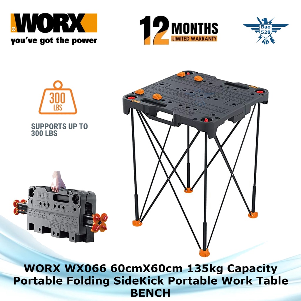 WORX WX066 60cmX60cm 135kg Capacity Portable Folding SideKick Portable ...