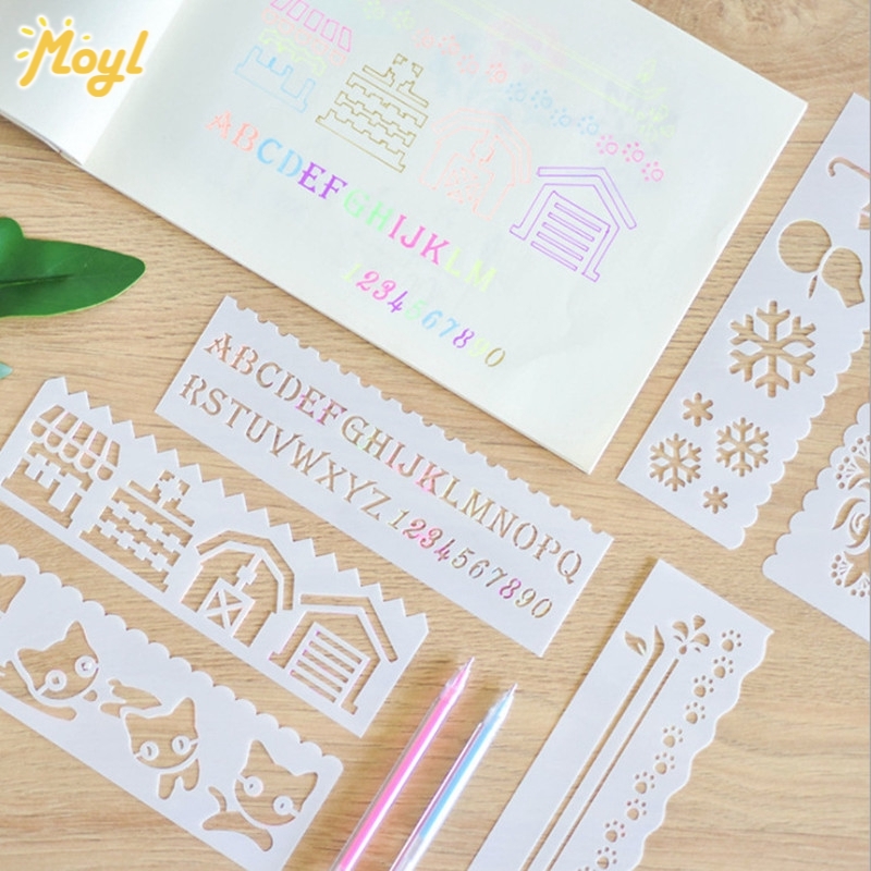 8 Pcs Children Drawing Doodle Template Set Hollow Painting Tabloid Lace ...